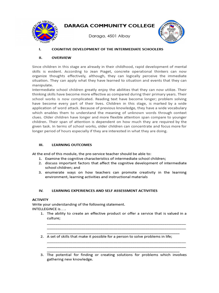 Module 22 (Week 30) Cognitive Development of The Intermediate Schoolers ...