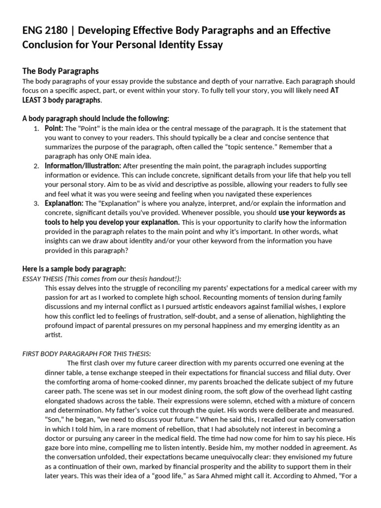 Developing Effective Body Paragraphs and an Effective Conclusion for ...