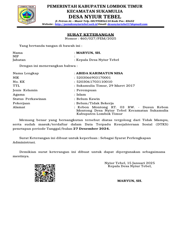 Surat Keterangan Terdaftar Di Dtks - 5203066903170001 - 2025 01 15 - 027 | PDF