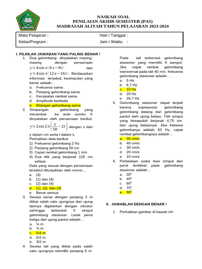 Naskah Soal Pat Kesetimbangan | PDF