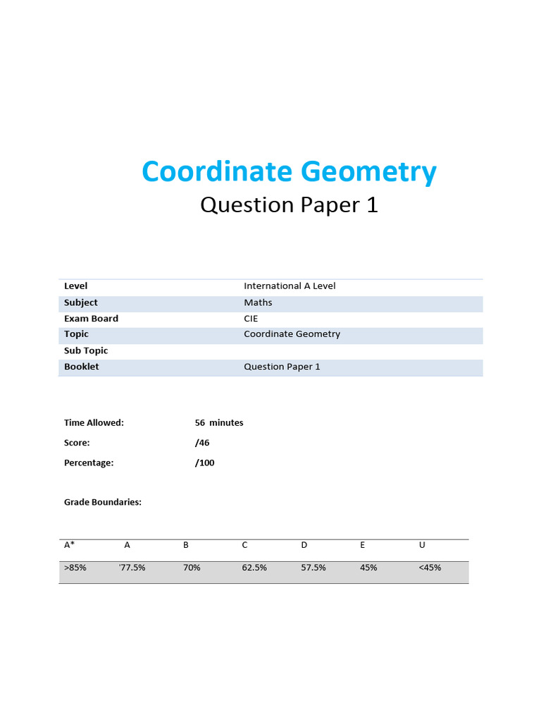 A Level Coordinate Geometry Exam Paper | PDF | Mathematics | Student ...