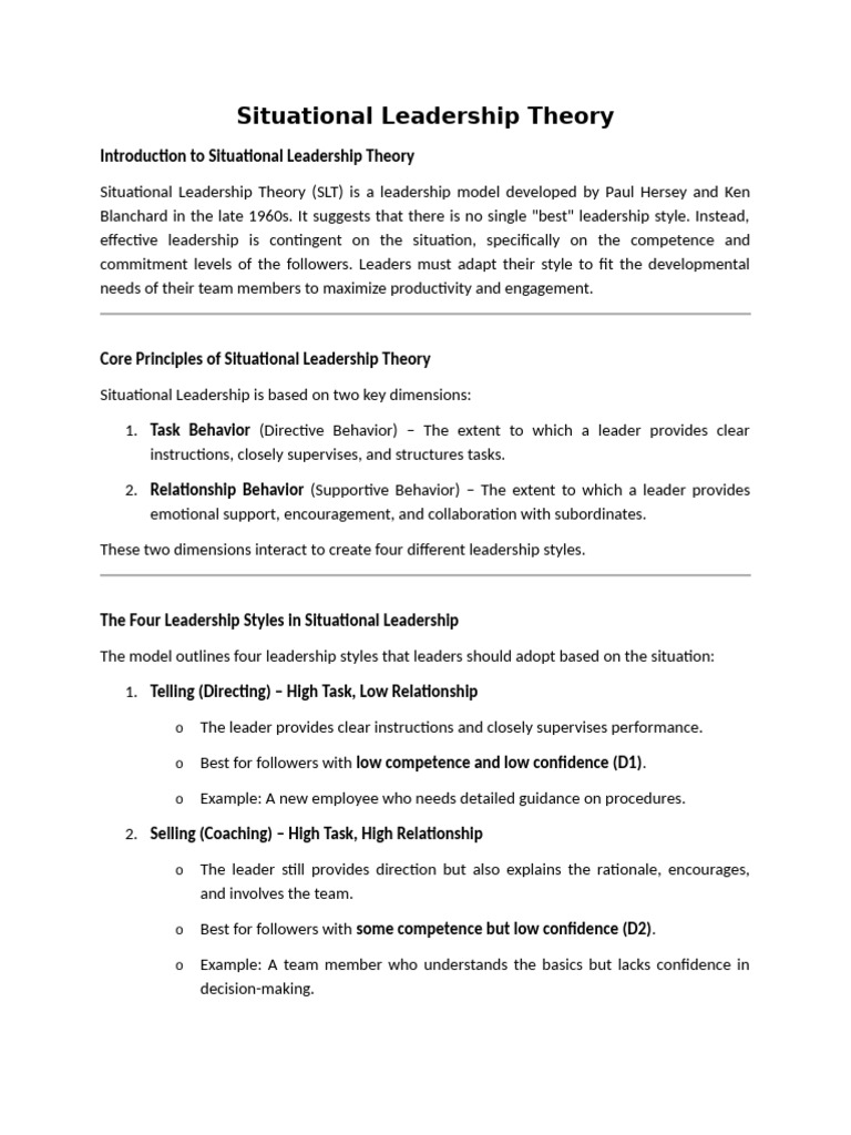 Situational Leadership Theory Explained | PDF | Leadership | Social ...