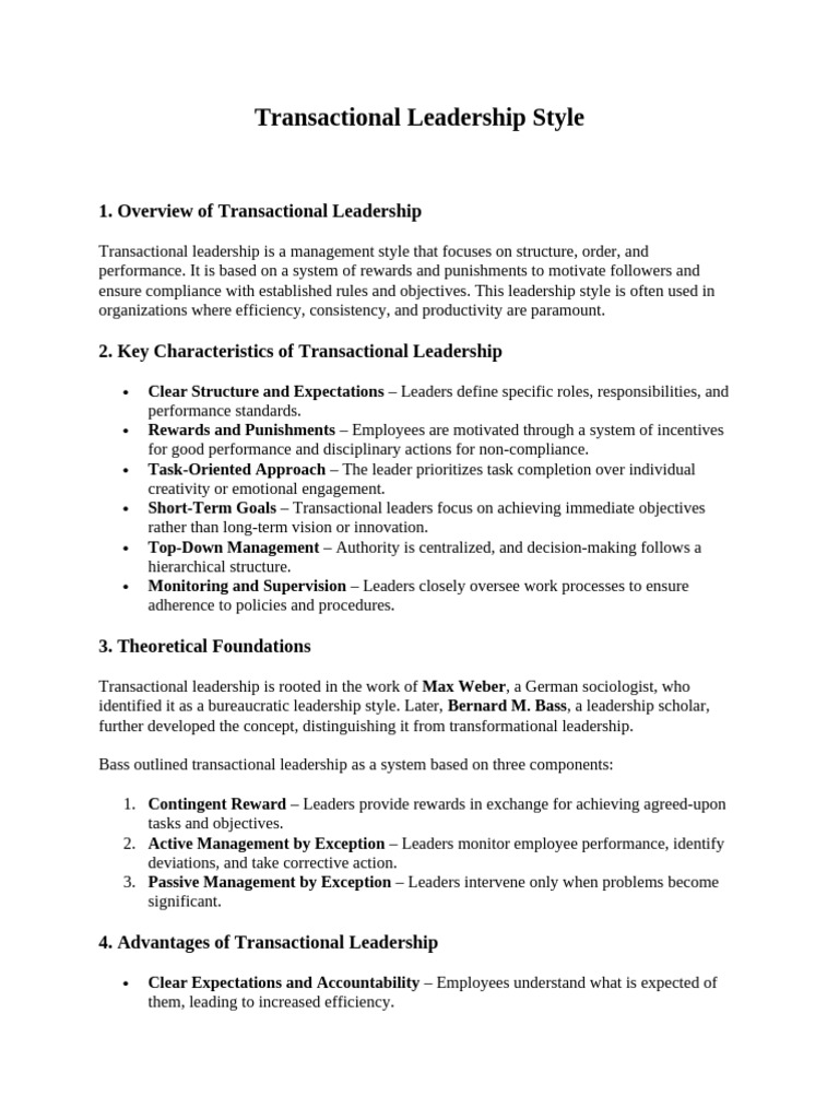 Transactional Leadership Style | PDF | Leadership | Control (Social And ...