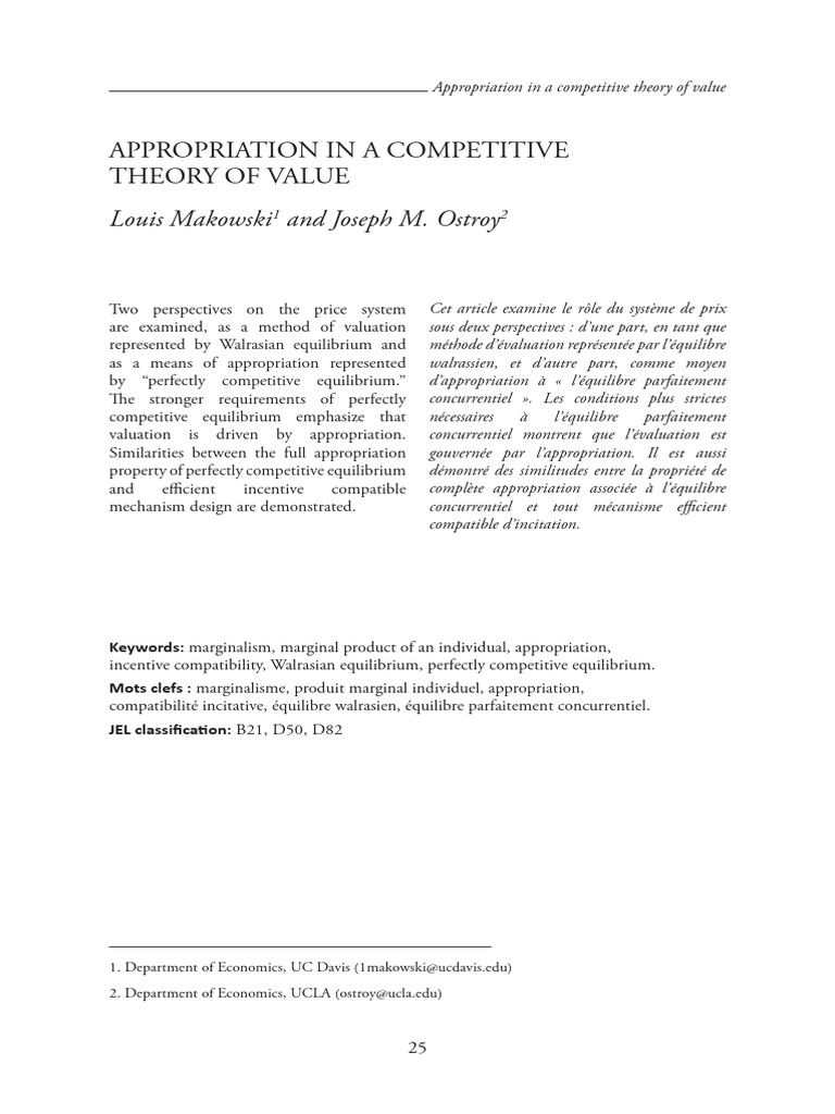 Appropriation in A Competitive Theory of Value | PDF | Prices | General ...