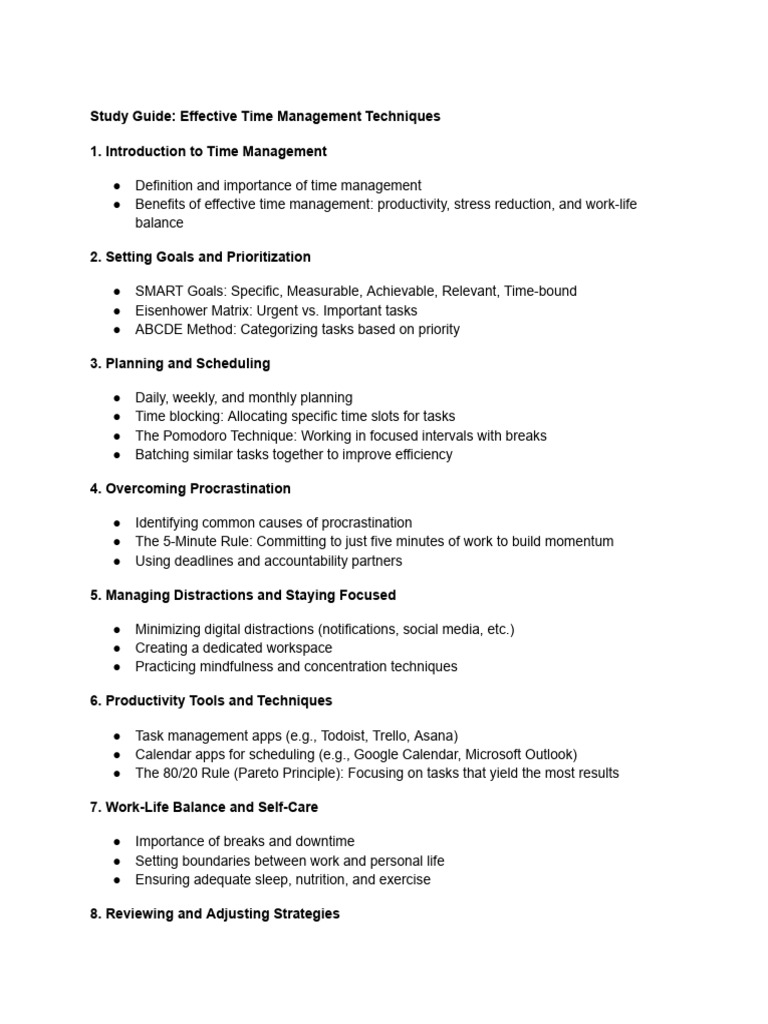 Study Guide - Effective Time Management Techniques | PDF