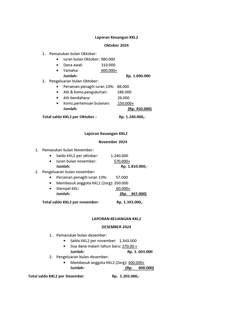 Laporan Keuangan KKL2 2024 | PDF