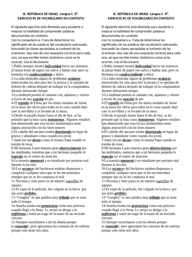 Clase 8o.-Vocabulario Contexto-1er.p | PDF