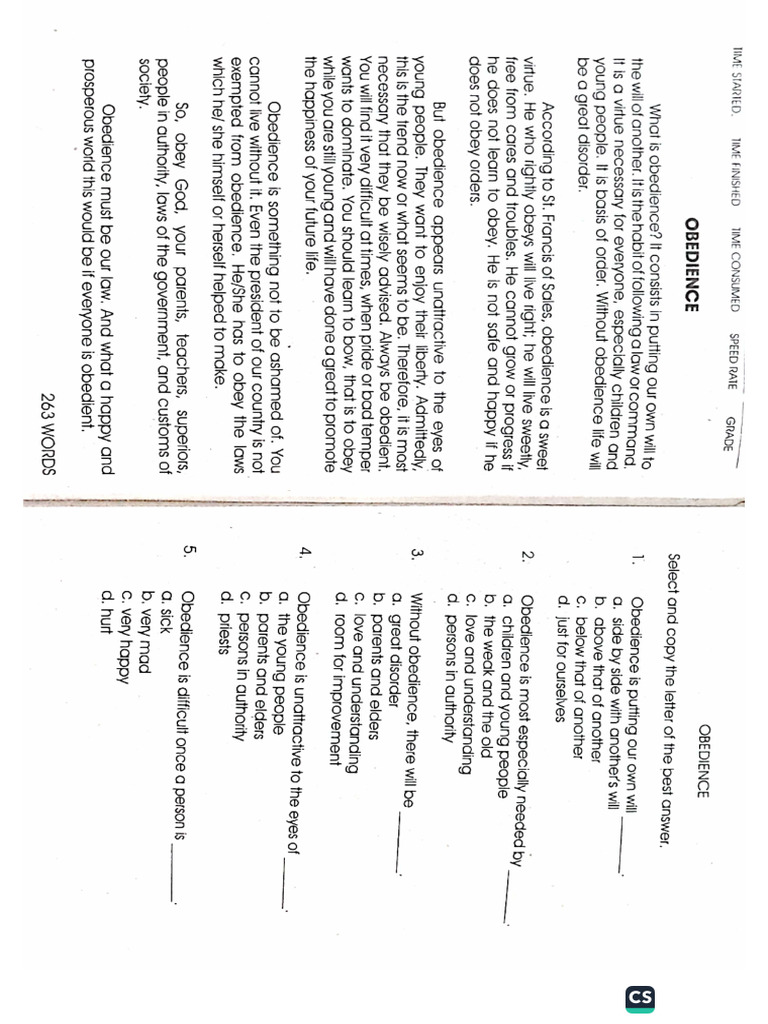 Grade 8 Reading Exercise 1 1 | PDF