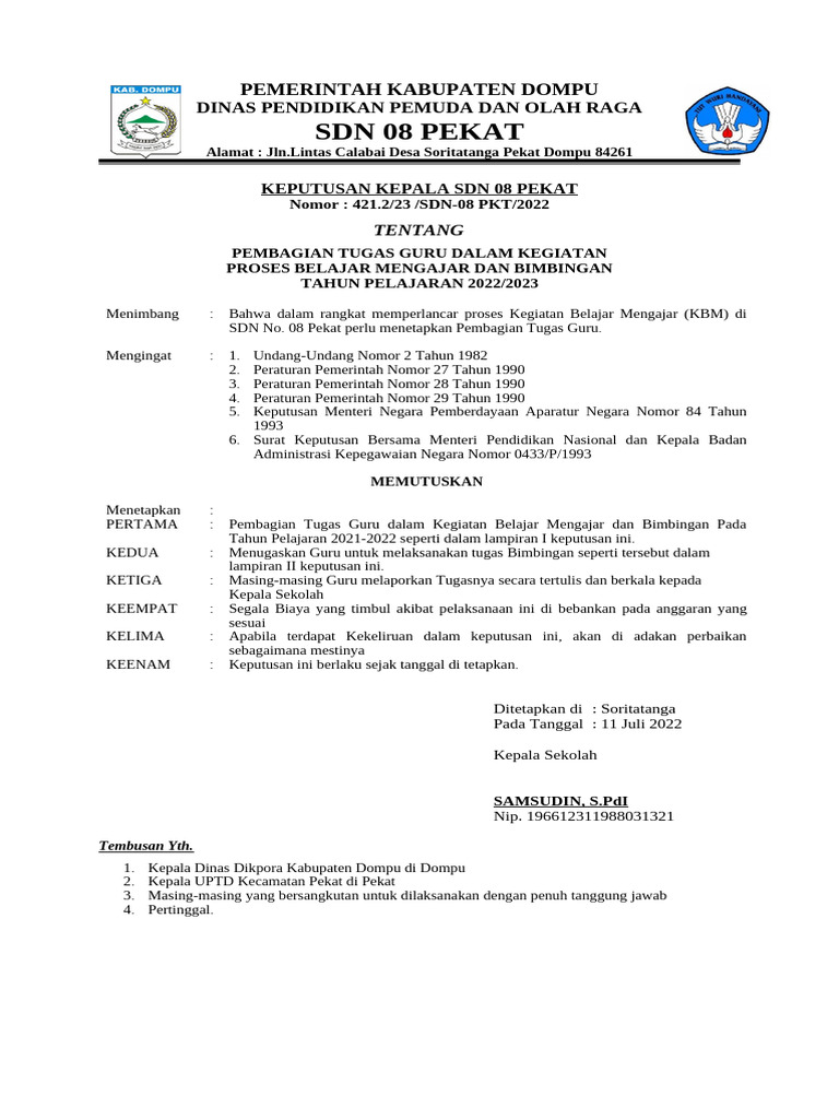 SK PEMBAGIAN TUGAS 2022-2023 | PDF