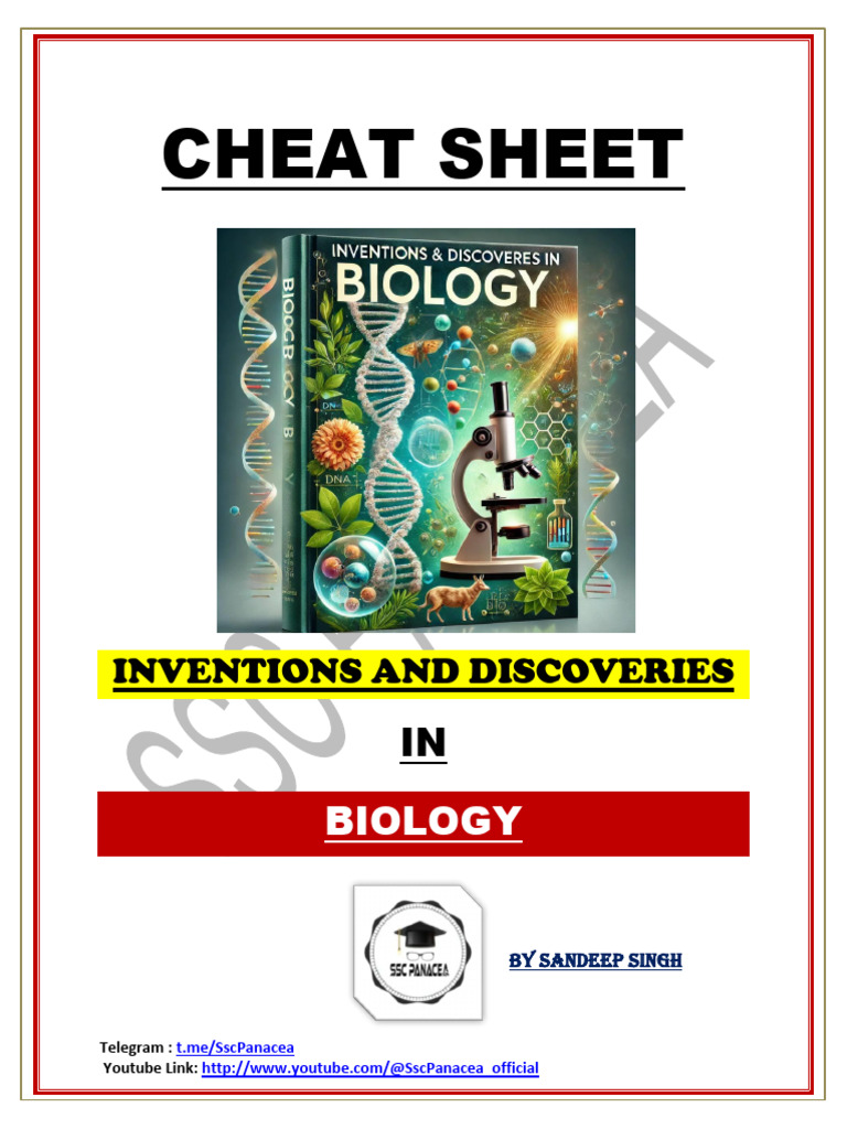 Biology Discoveries Cheat Sheet by SSC Panacea | PDF
