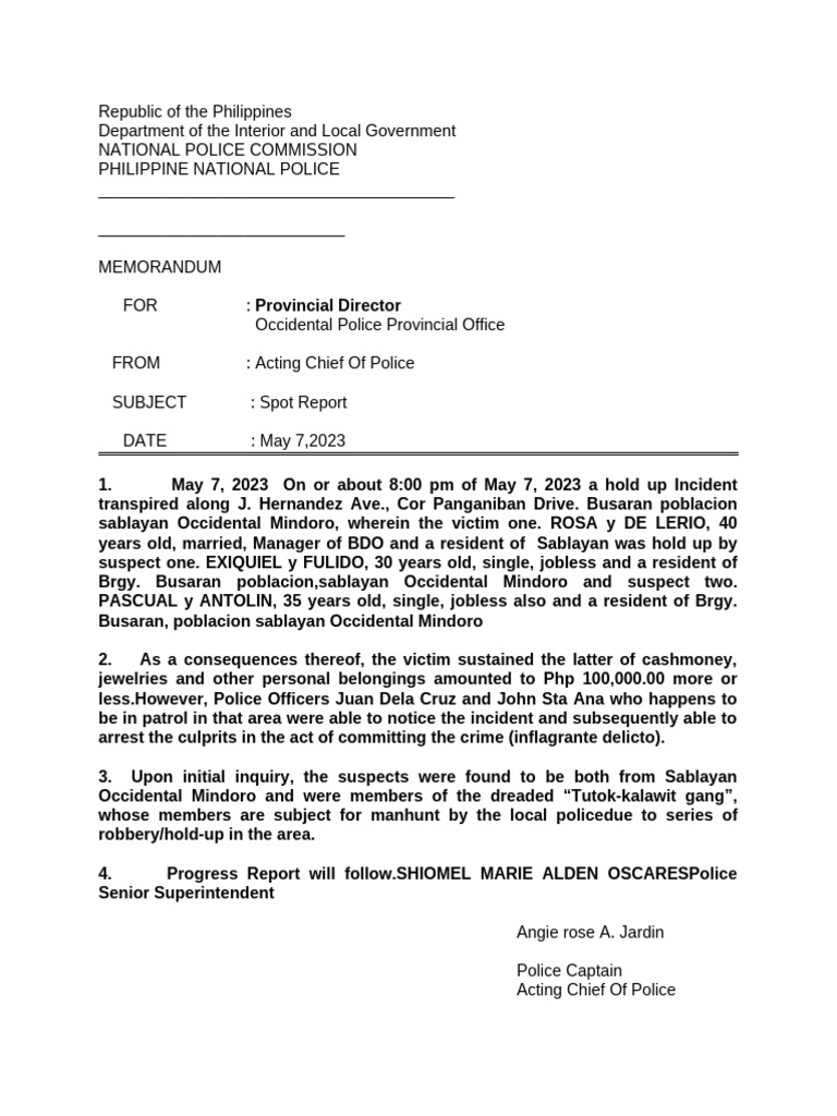 Sample Format of Spot Report (1) | PDF