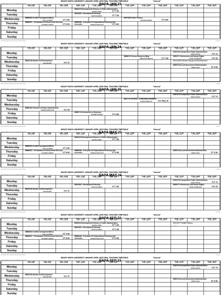Updated Teaching Timetable As at 10.1.2025 @5pm | PDF