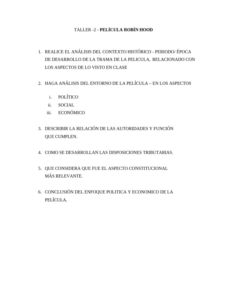 Taller Pelicula Robin | PDF