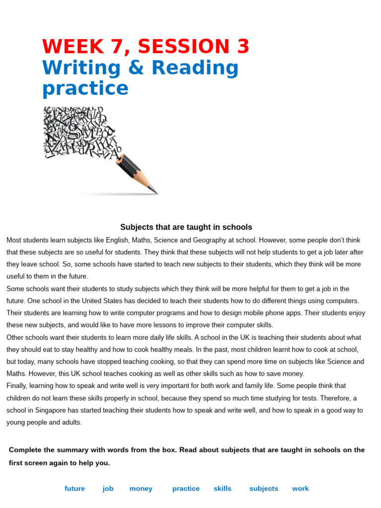 Writing and Reading Practice Test | PDF | Learning