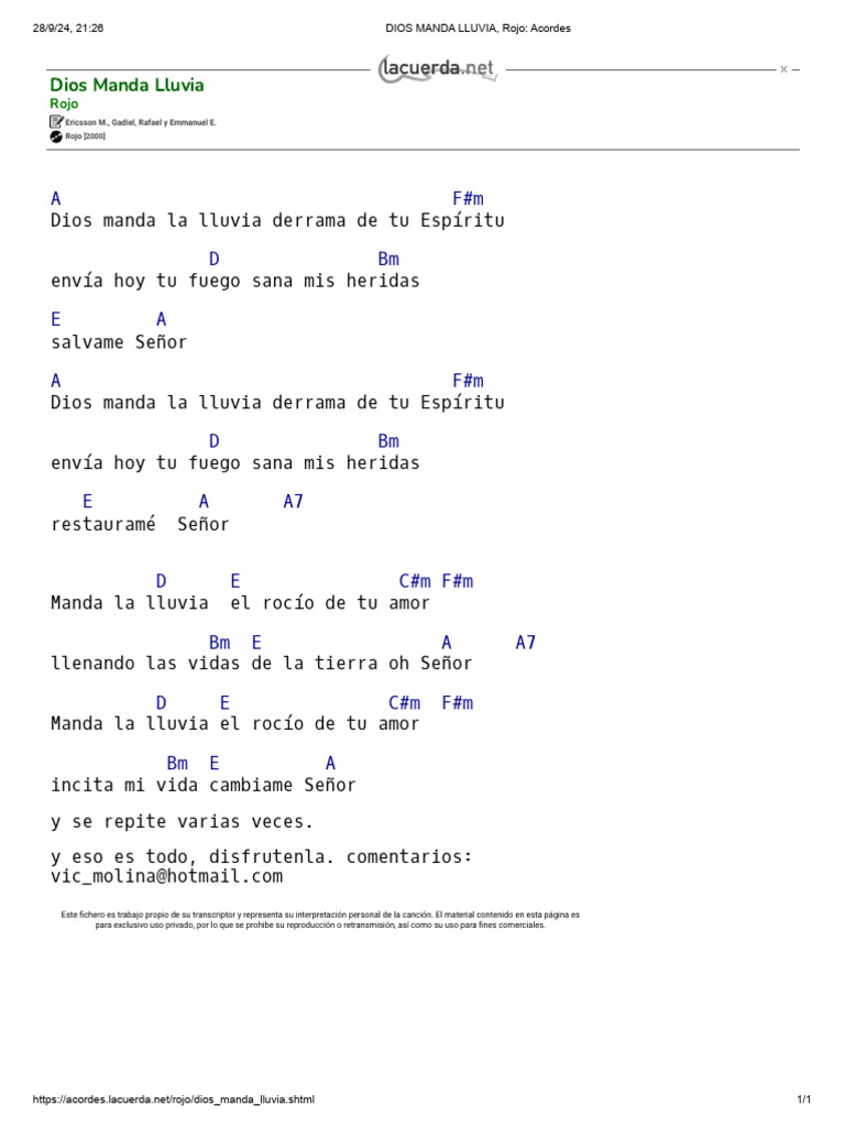 Acordes de "Dios Manda Lluvia" | PDF