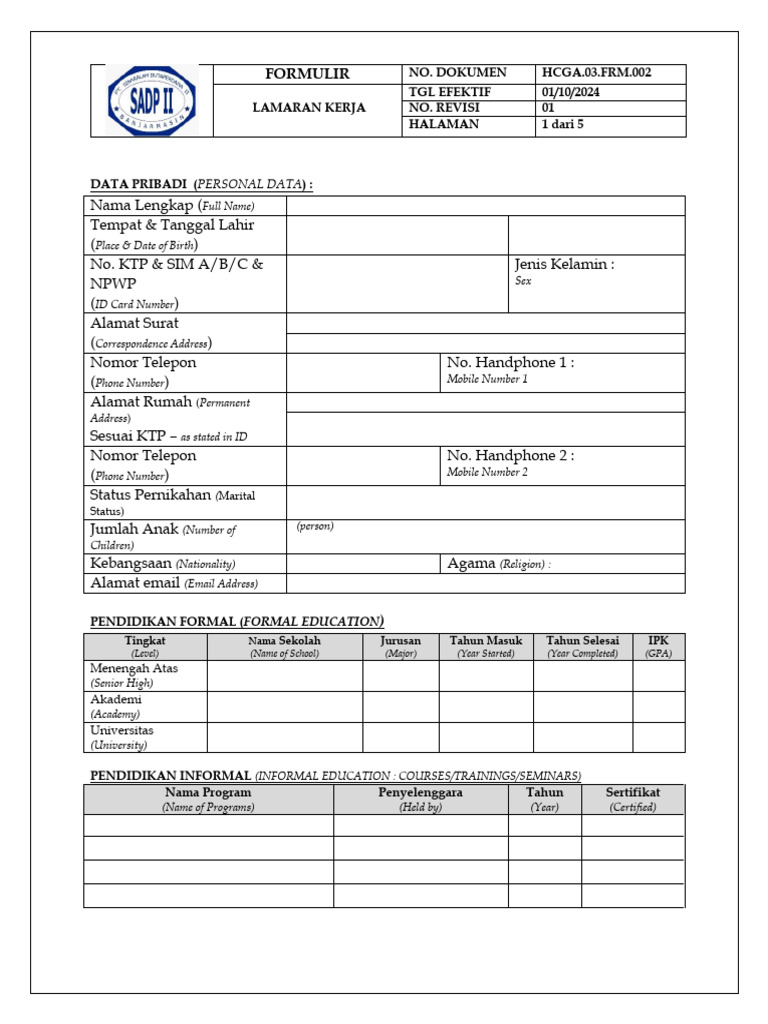 FORM 2 ( DATA LAMARAN KERJA ) | PDF