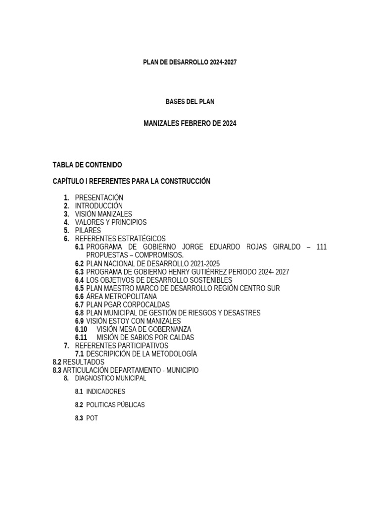 ESTRUCTURA-PLAN-DE-DESARROLLO-2024-2027 (1) | PDF | Sustentabilidad | Desarrollo sostenible