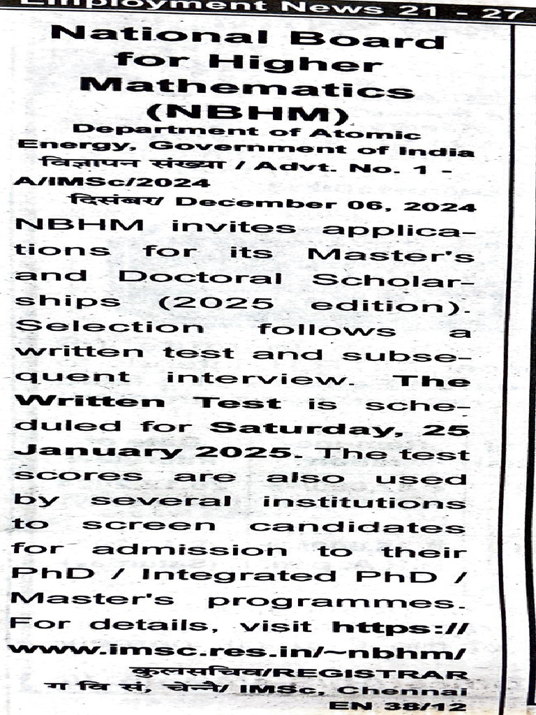 NBHM 2025 Exam Announcement | PDF