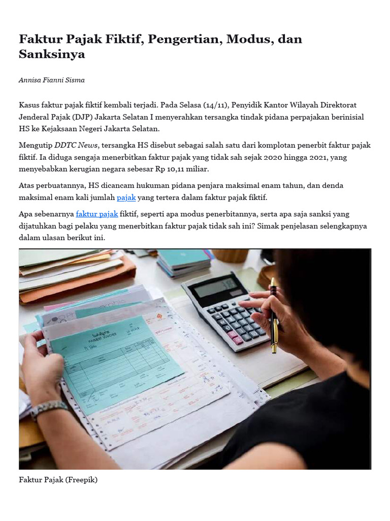 Faktur Pajak Fiktif, Pengertian, Modus, dan Sanksinya | PDF