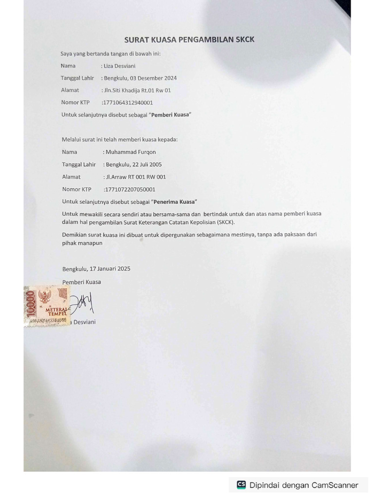 Surat Kuasa Pe Gambilan SKCK | PDF