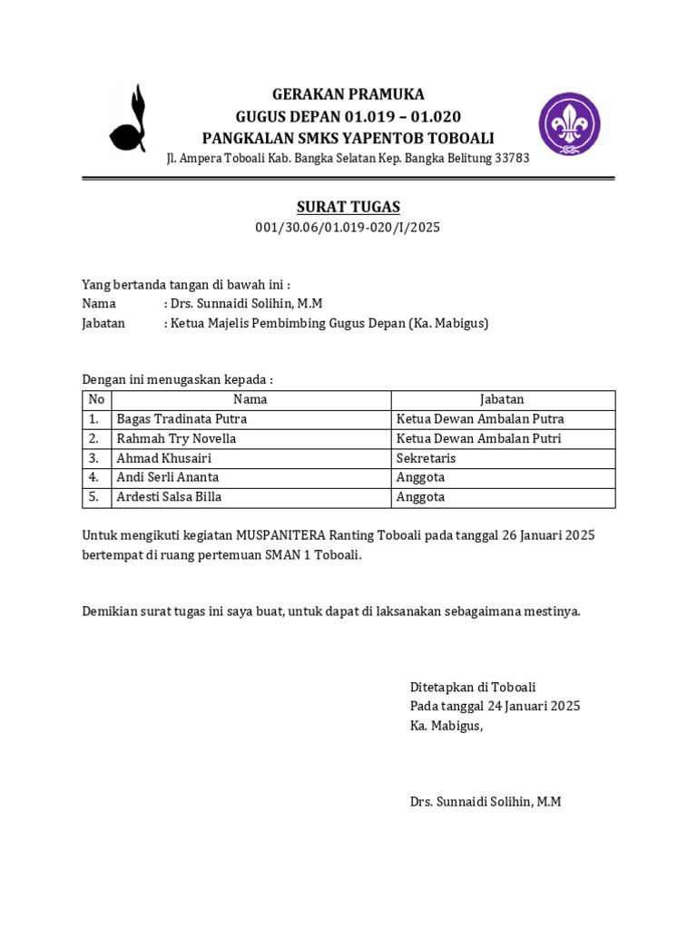 Surat Tugas Muspanitera | PDF