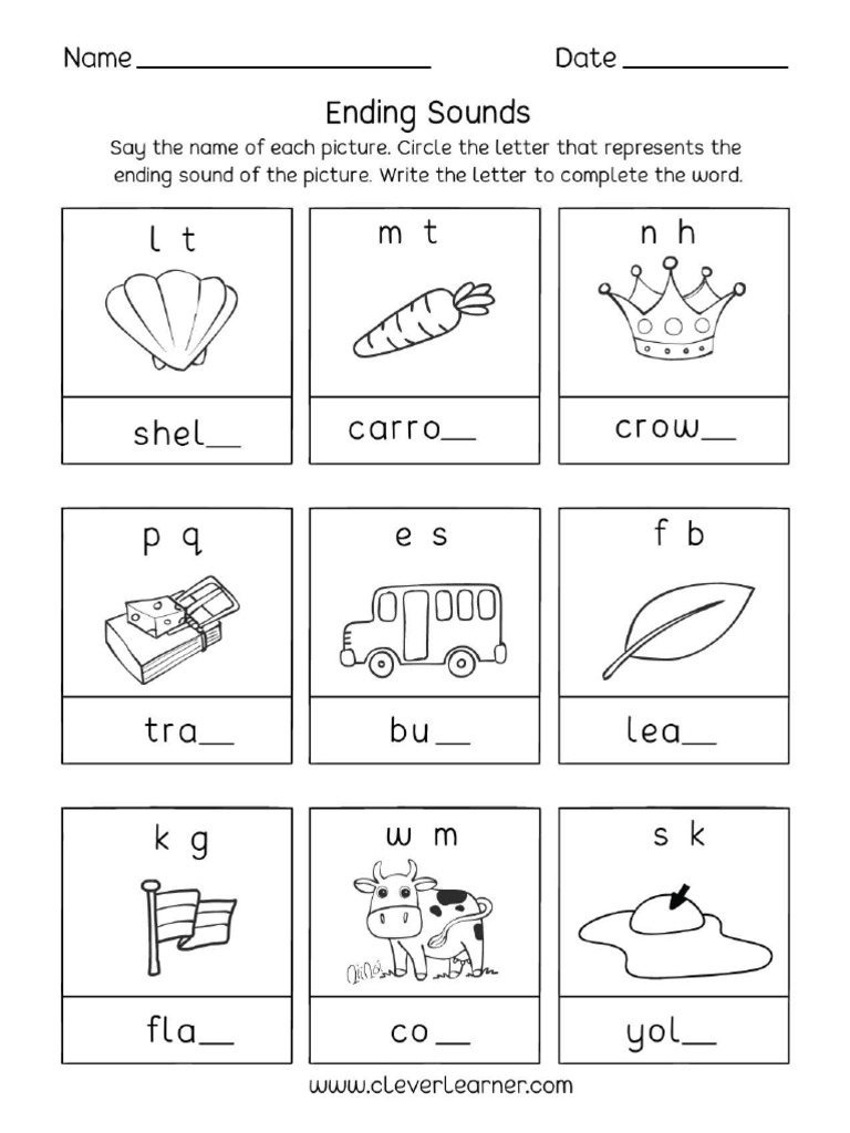 Ending Letter Sounds Worksheets 5g | PDF