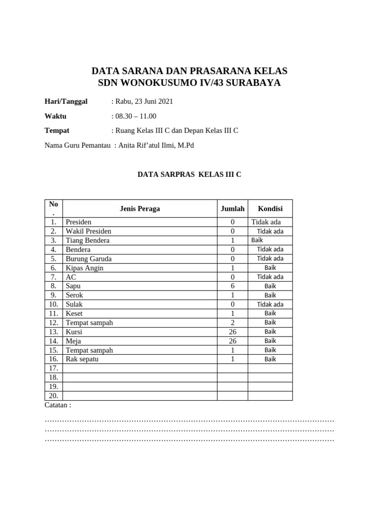 DATA PERLENGKAPAN KELAS 3 C | PDF