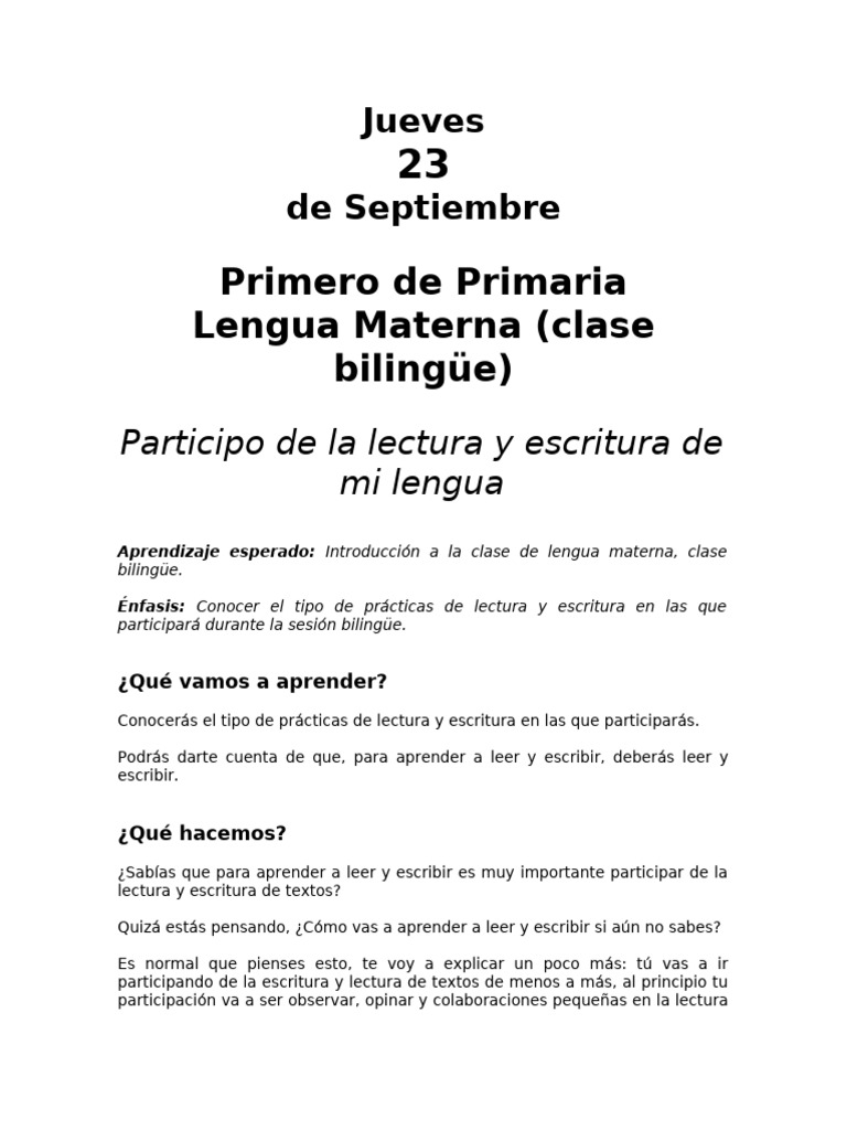 Prácticas de Lectura y Escritura Bilingüe | PDF