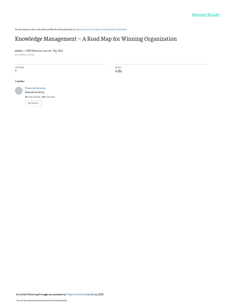 Knowledge Management - A Road Map For Winning Orga | PDF | Knowledge ...