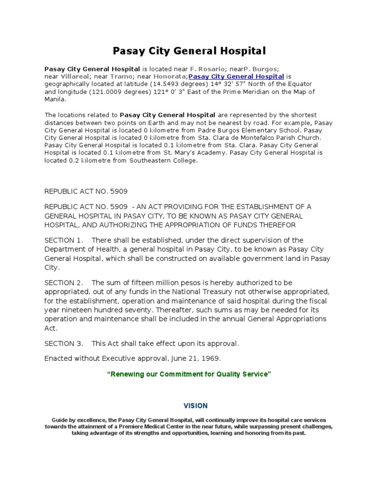 Pasay City General Hospital - Location | PDF | Hospital | Health Care