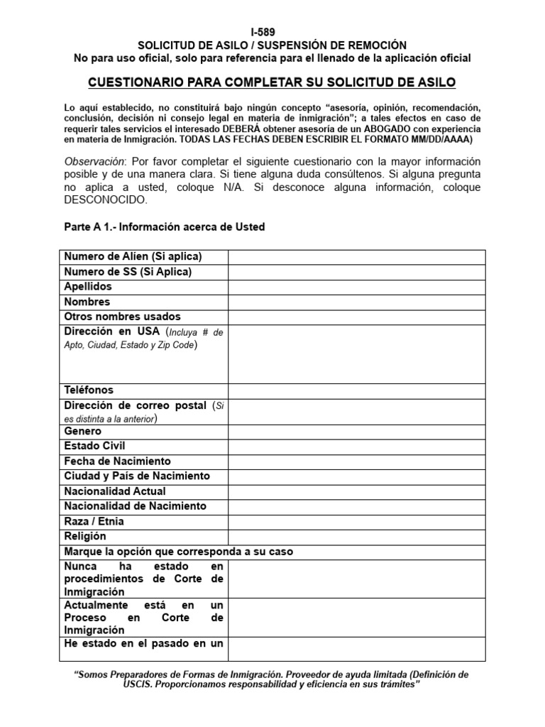 Cuestionario I 589 | PDF