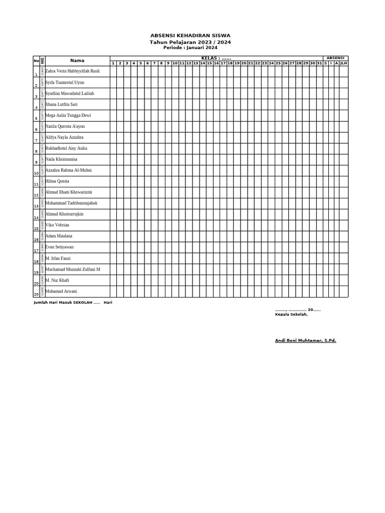 Absensi Kehadiran Siswa 2023/2024 | PDF