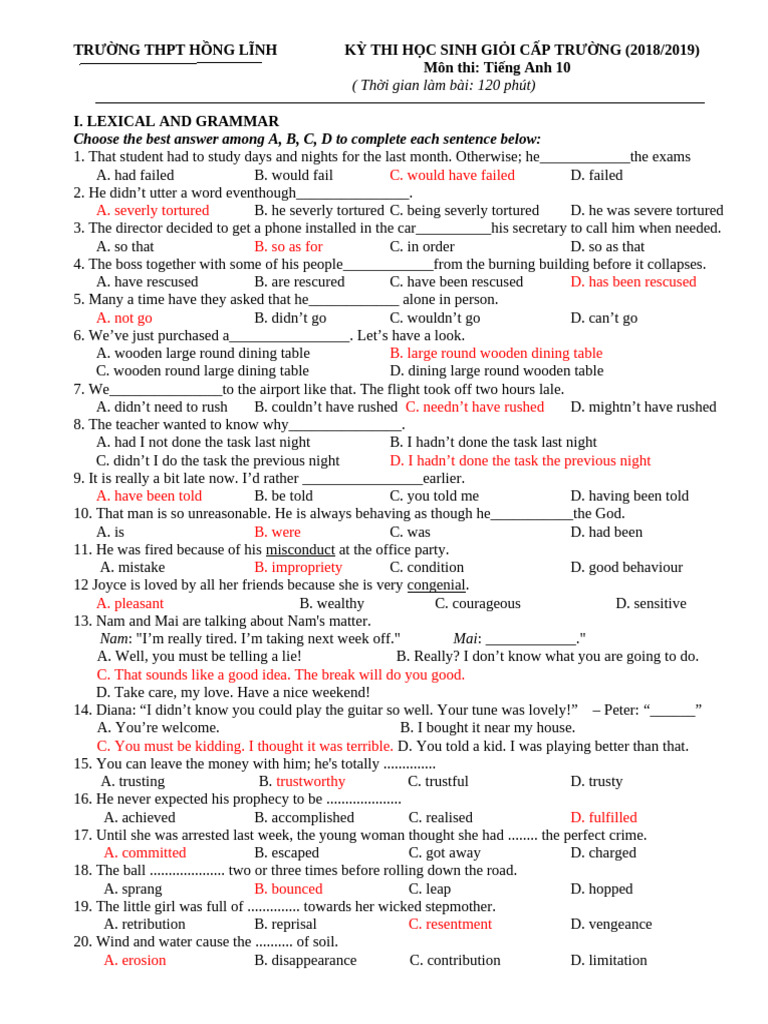 HSG 10 - TIeNG ANH - CAP TRUONG | PDF | Communication | Engines