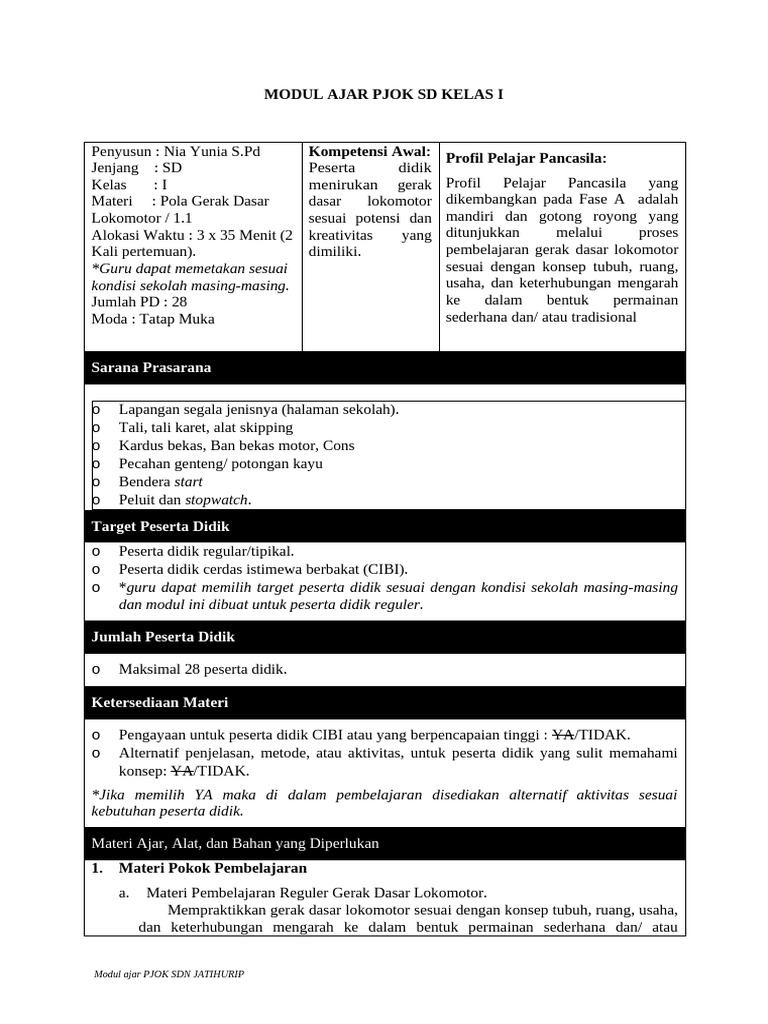 MA PJOK K1 Mat.1 | PDF