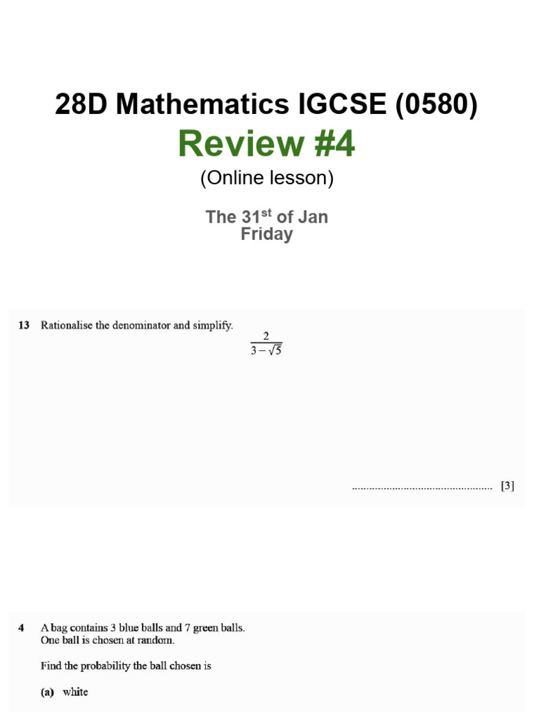 28D Mathematics IGCSE (0580) Review #3 (Online Lesson) | PDF