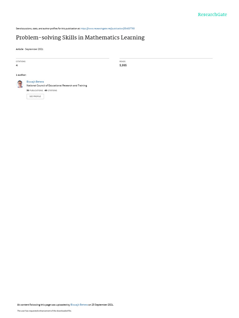 Problem SolvingSkillsinMathematicsLearning | PDF | Learning | Knowledge