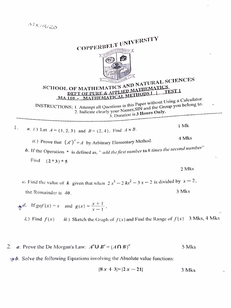 MA110 Test 1 2019 | PDF