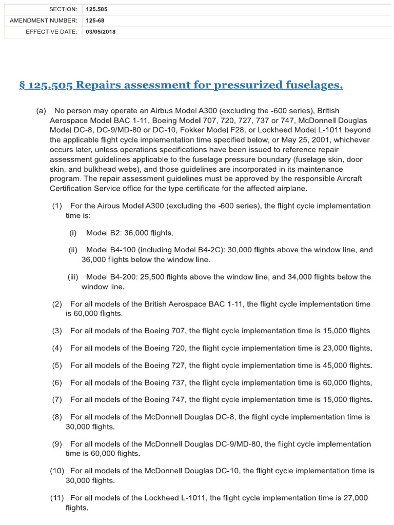 14 CFR Part 125.505 Repair Assess Fuselage | PDF