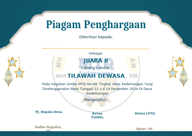 Piagam MTQ | PDF