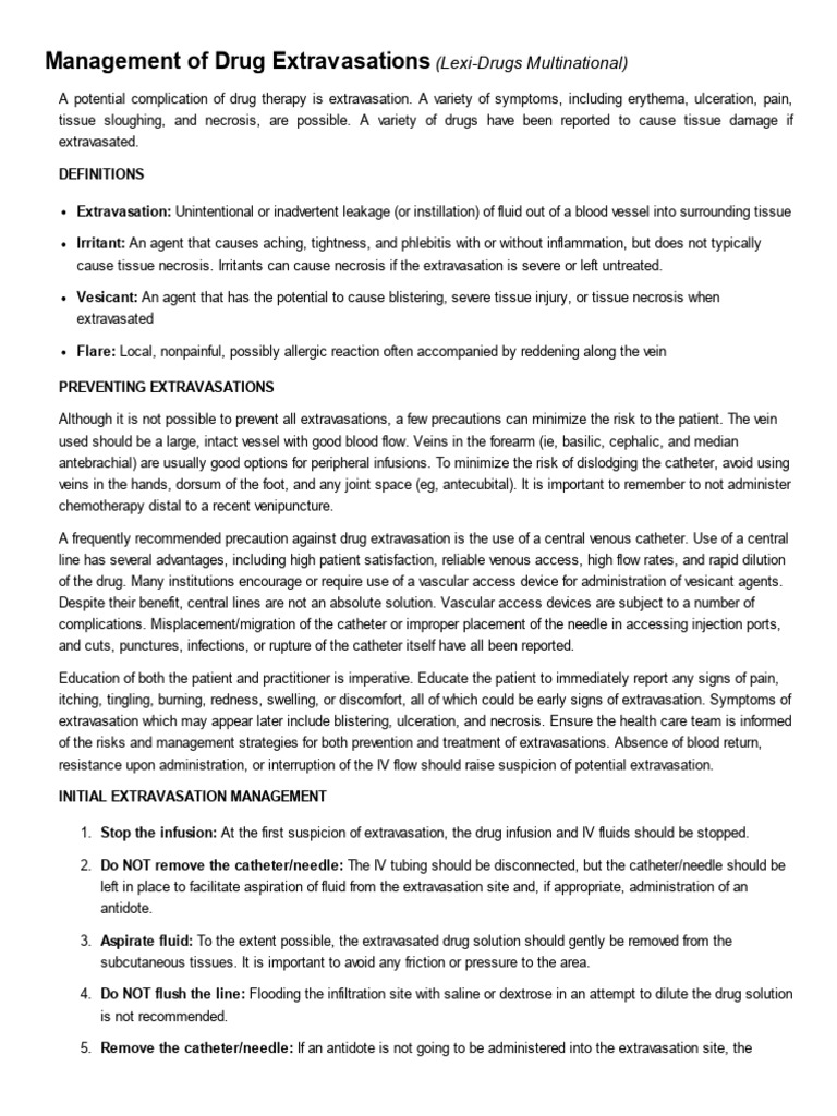 Management of Drug Extravasations | PDF | Intravenous Therapy ...