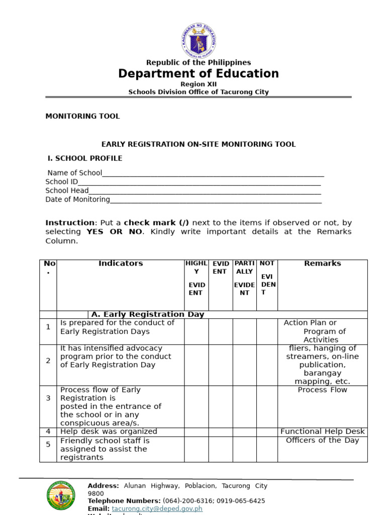 Early Registration Monitoring Tool Guide | PDF | Non Governmental ...