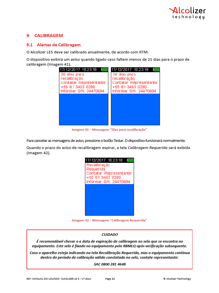 Manual do Usuário: Alcolizer LE5 | PDF | Calibração
