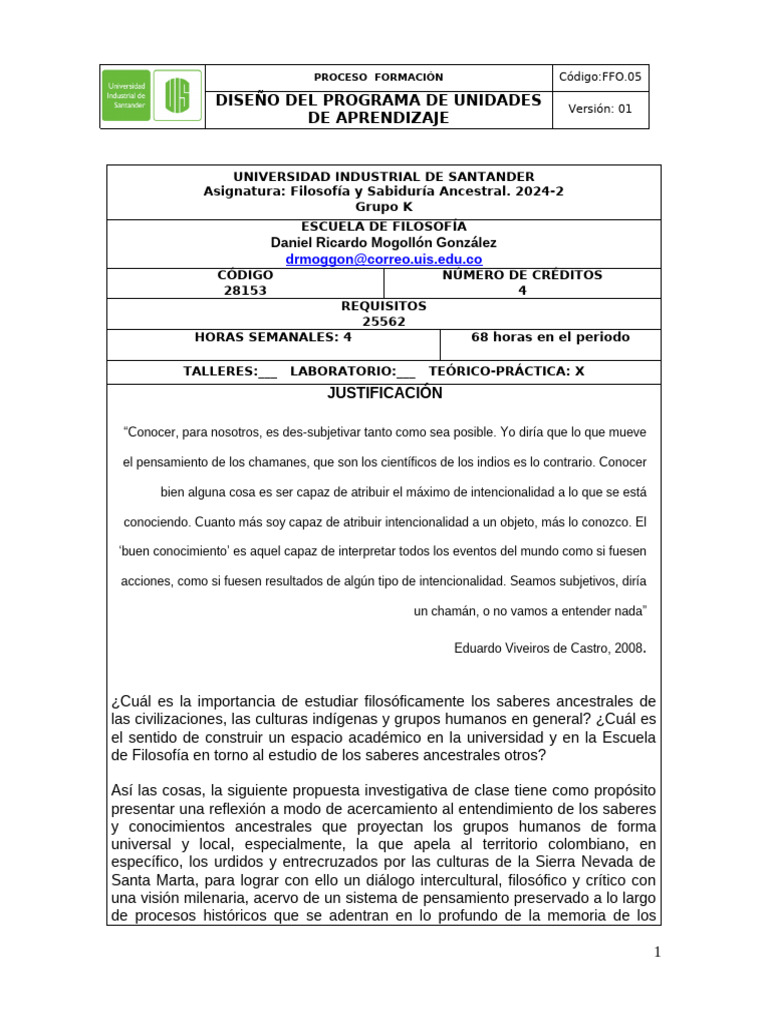 Programa- Filosofía y Sabiduría ancestral 2024-2 | PDF | Aristóteles ...