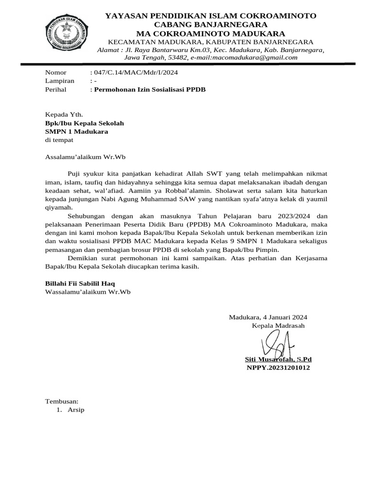 Surat Permohonan Sosialisasi PPDB 2023 | PDF