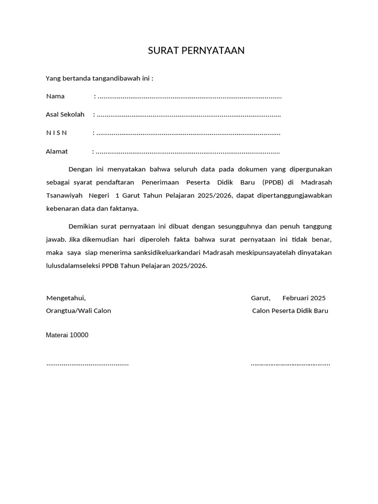 Surat Pernyataan Keabsahan Data | PDF