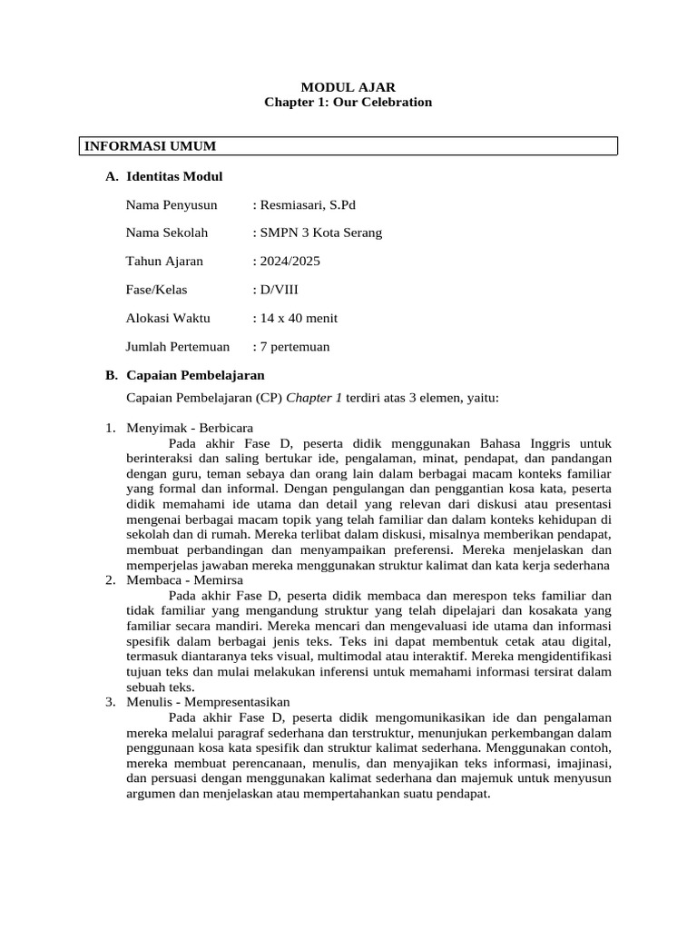 Modul Ajar Chapter 1 (Recount Text) | PDF