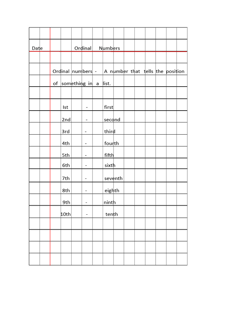 Ordinal Numbers List 1st to 10th | PDF