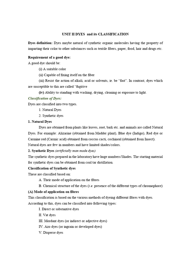 Dyes: Types and Classification Guide | PDF | Dye | Amine