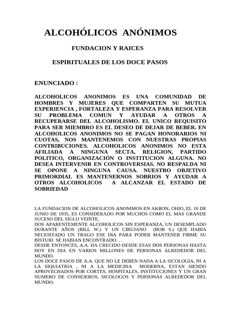 RAICES ESPIRITUALES DE LOS DOCE PASOS | PDF | alcoholicos anonimos ...