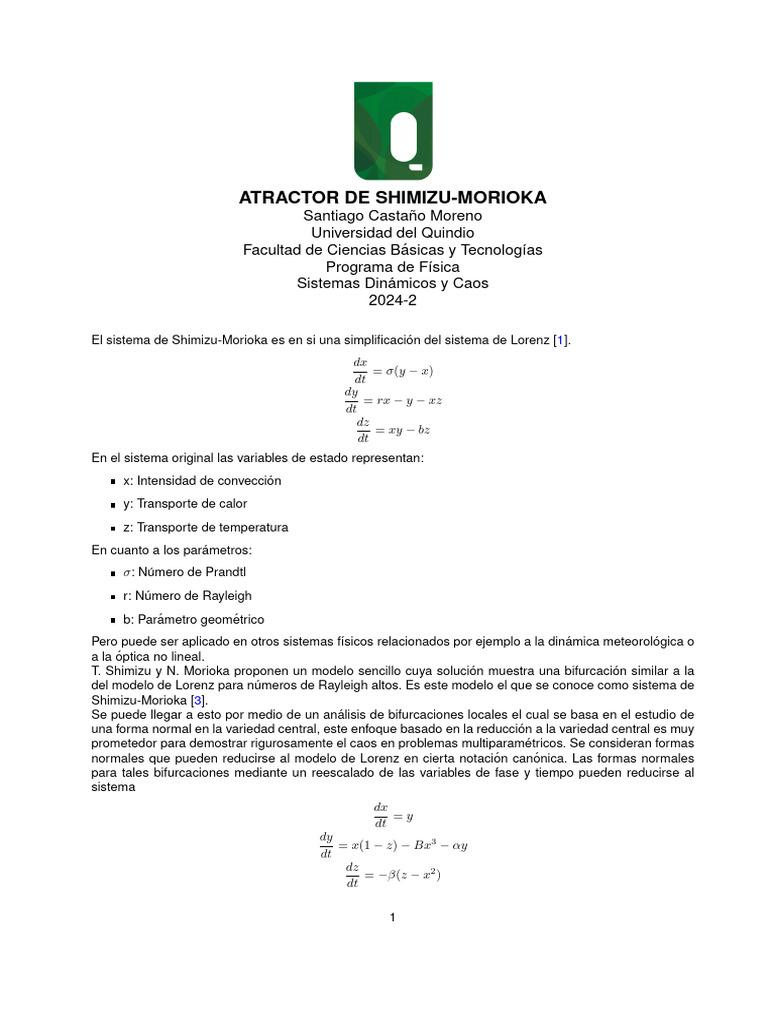 Atractor de Shimizu Morioka | PDF | Teoría del caos | Física Matemática